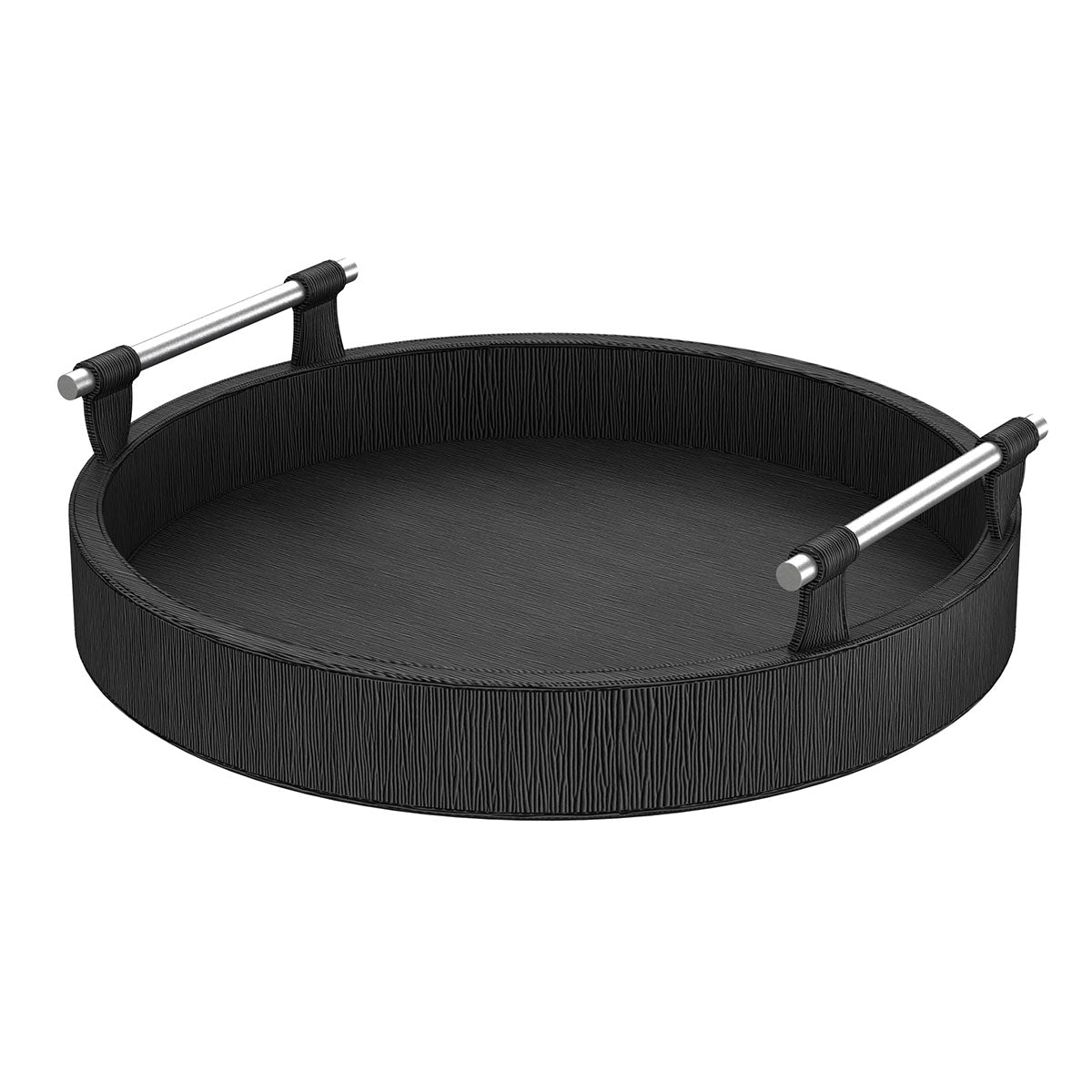 Round Tray w/ Handles - Wave Texture Leather Match - Signature Collect ...